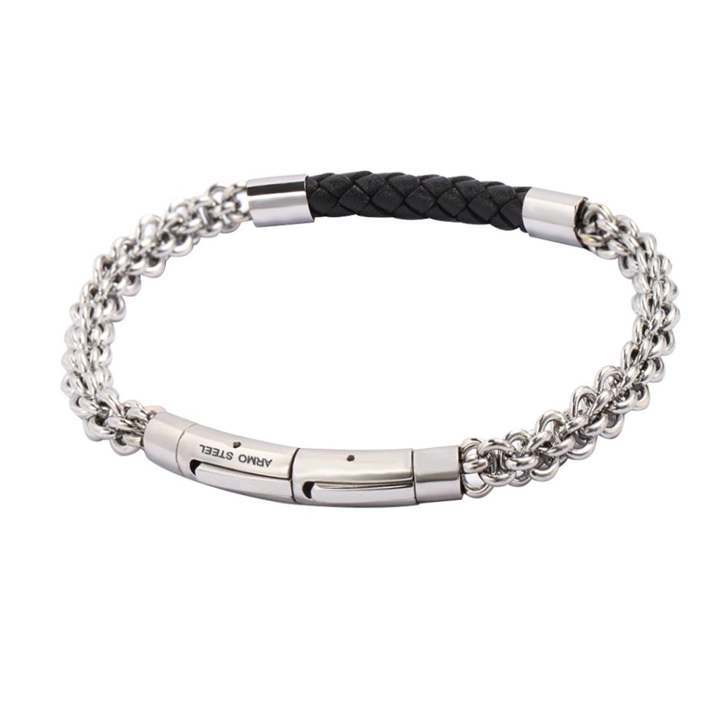 Chain link with center braided leather - Armo Accessories